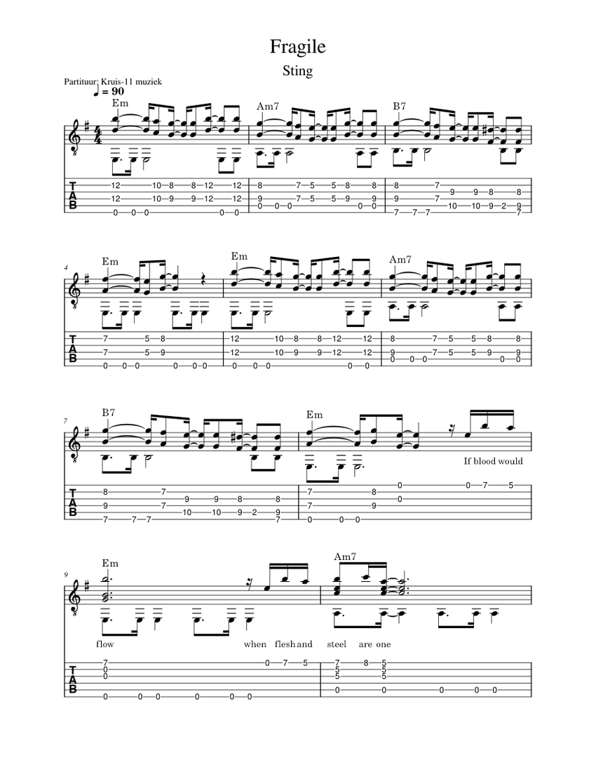 Sting - Fragile - guitar TAB Sheet Music with Chords for Guitar (Solo) | MuseScore.com