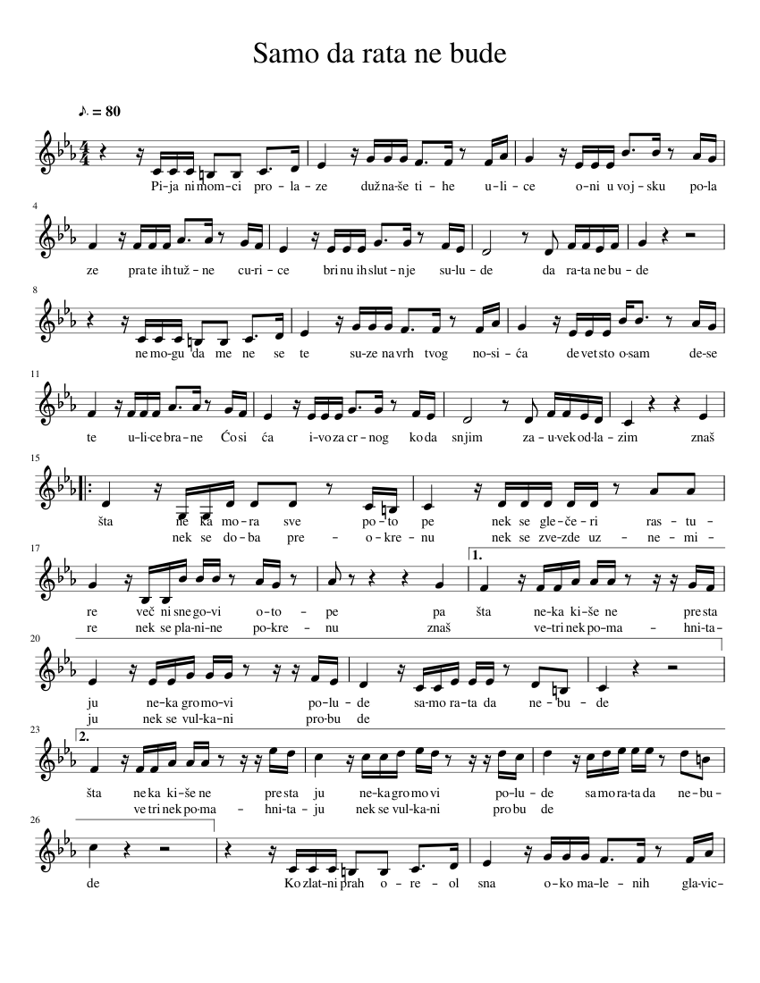 Samo da rata ne bude – Đorđe Balašević Sheet Music for Piano (Solo ...