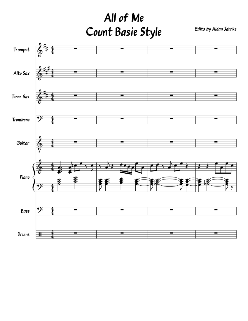 All of Me Count Basie Style Sheet Music for Piano, Trombone, Saxophone ...