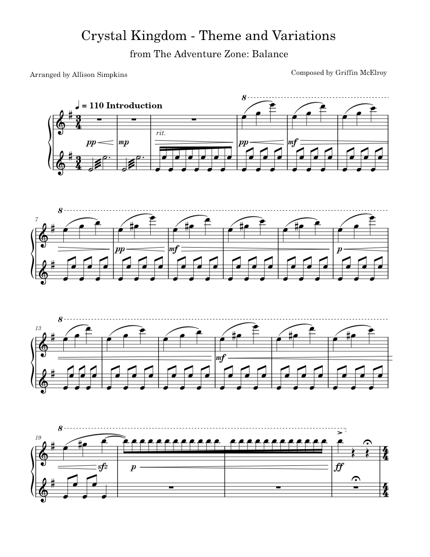 Crystal Kingdom - Theme and Variations - piano tutorial