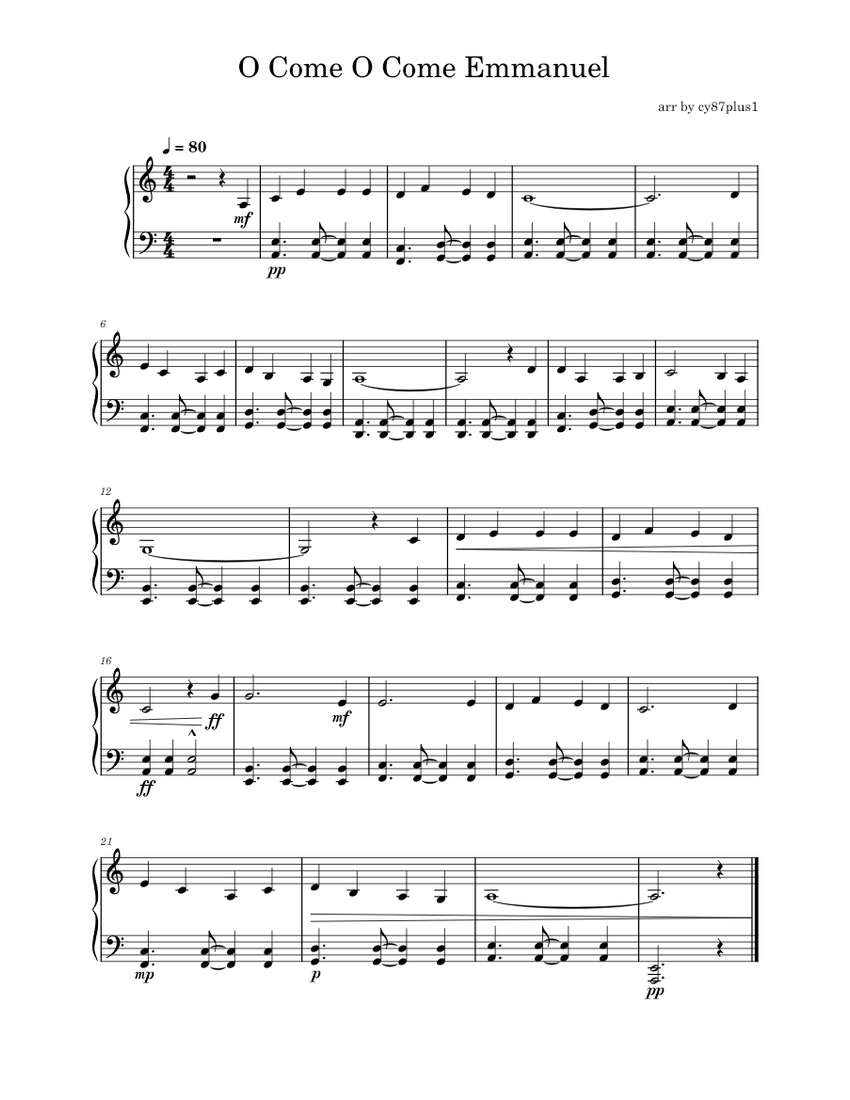 O Come O Come Emmanuel – Misc Christmas Sheet music for Piano (Solo ...