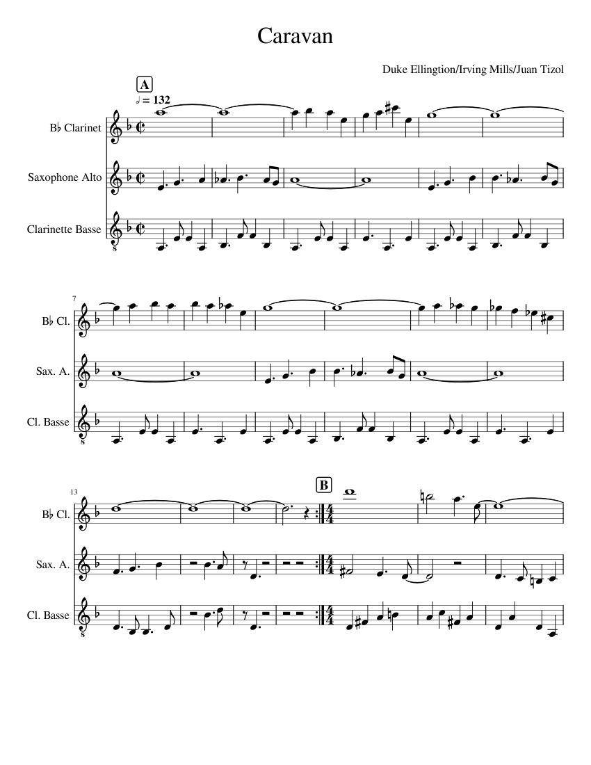 Caravan (1) Sheet Music for Clarinet in b-flat, Clarinet bass ...