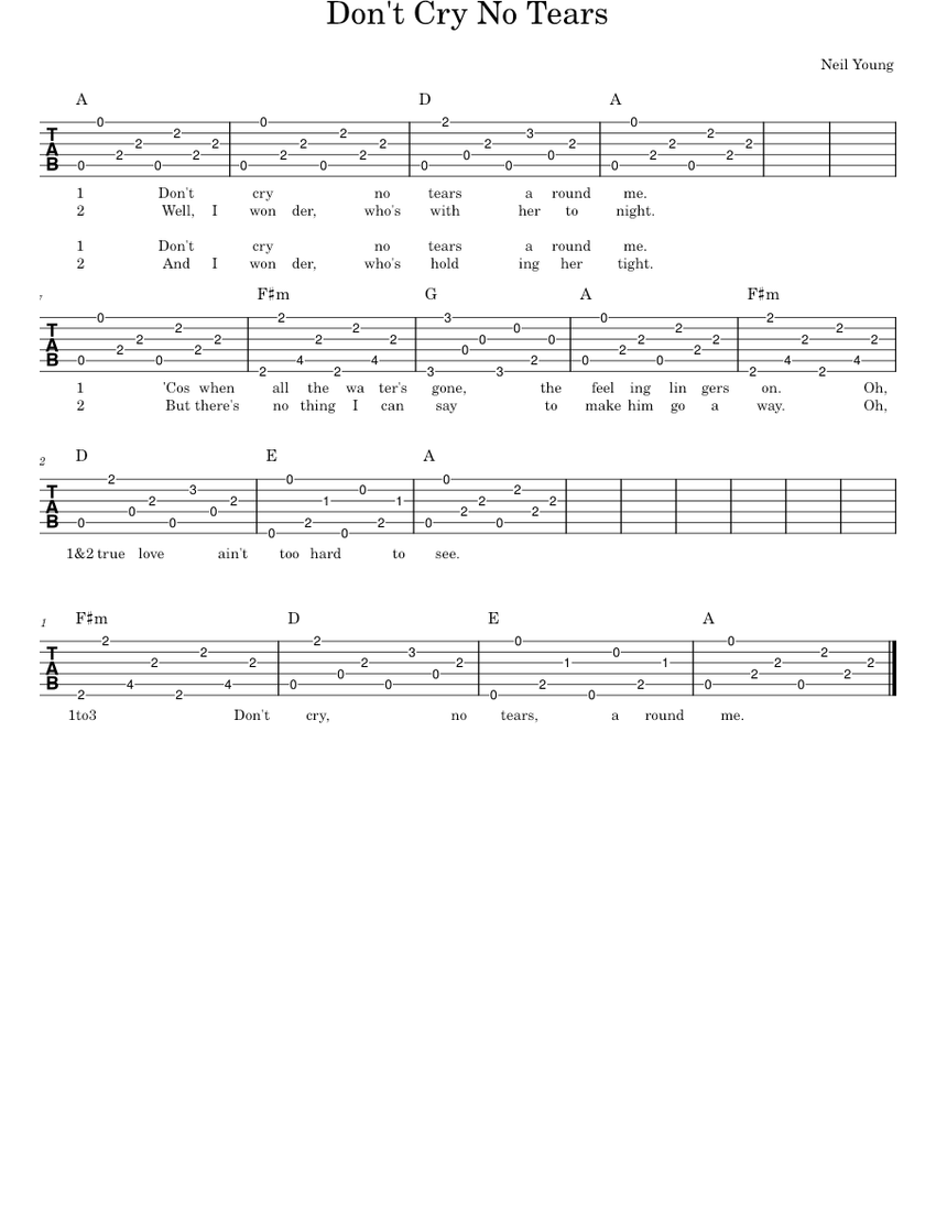 Don't Cry No Tears Sheet Music for Guitar (Solo) | MuseScore.com