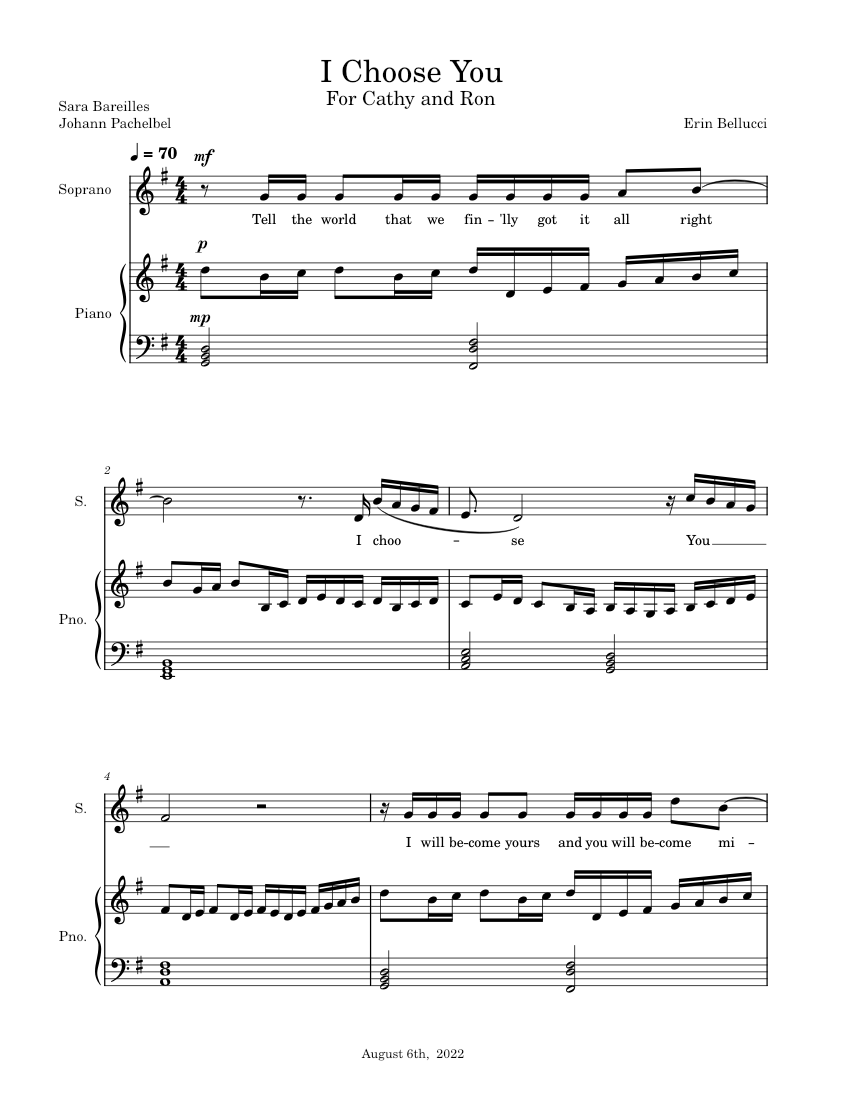 I Choose You Sheet Music for Piano (Piano-Voice) | MuseScore.com