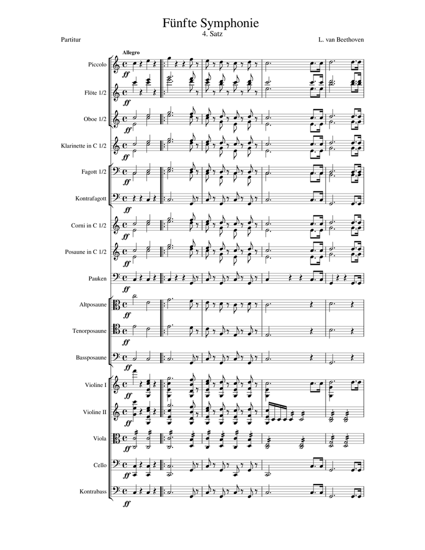 Beethoven 5th Symphony - 4th Movement Sheet Music for Trombone tenor, Trombone bass, Trombone ...