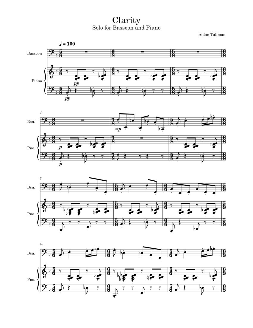 Clarity - Aidan Tallman Sheet music for Piano, Bassoon (Solo ...