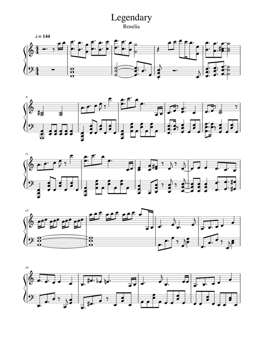 Legendary/Roselia Sheet Music for Piano (Solo) | MuseScore.com