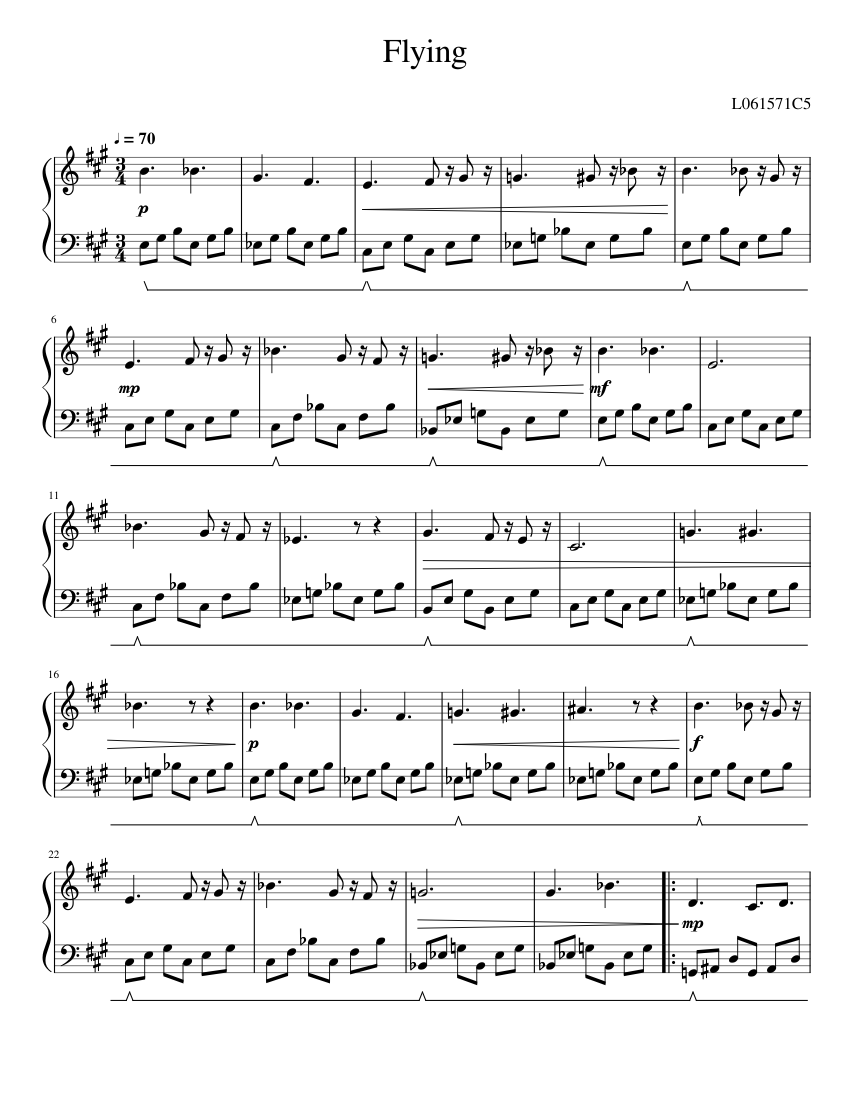 Flying Sheet Music for Piano (Solo) easy | MuseScore.com