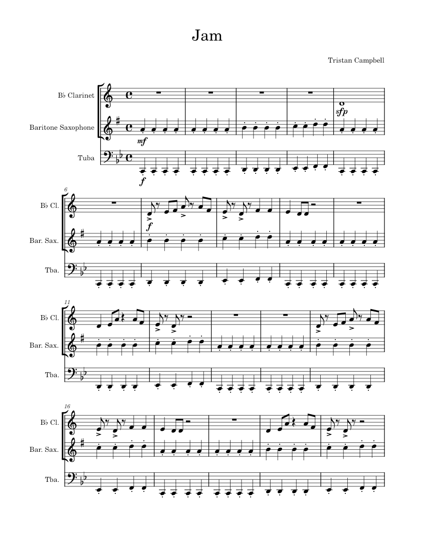 jam Sheet music for Tuba, Clarinet in b-flat, Saxophone baritone (Mixed ...