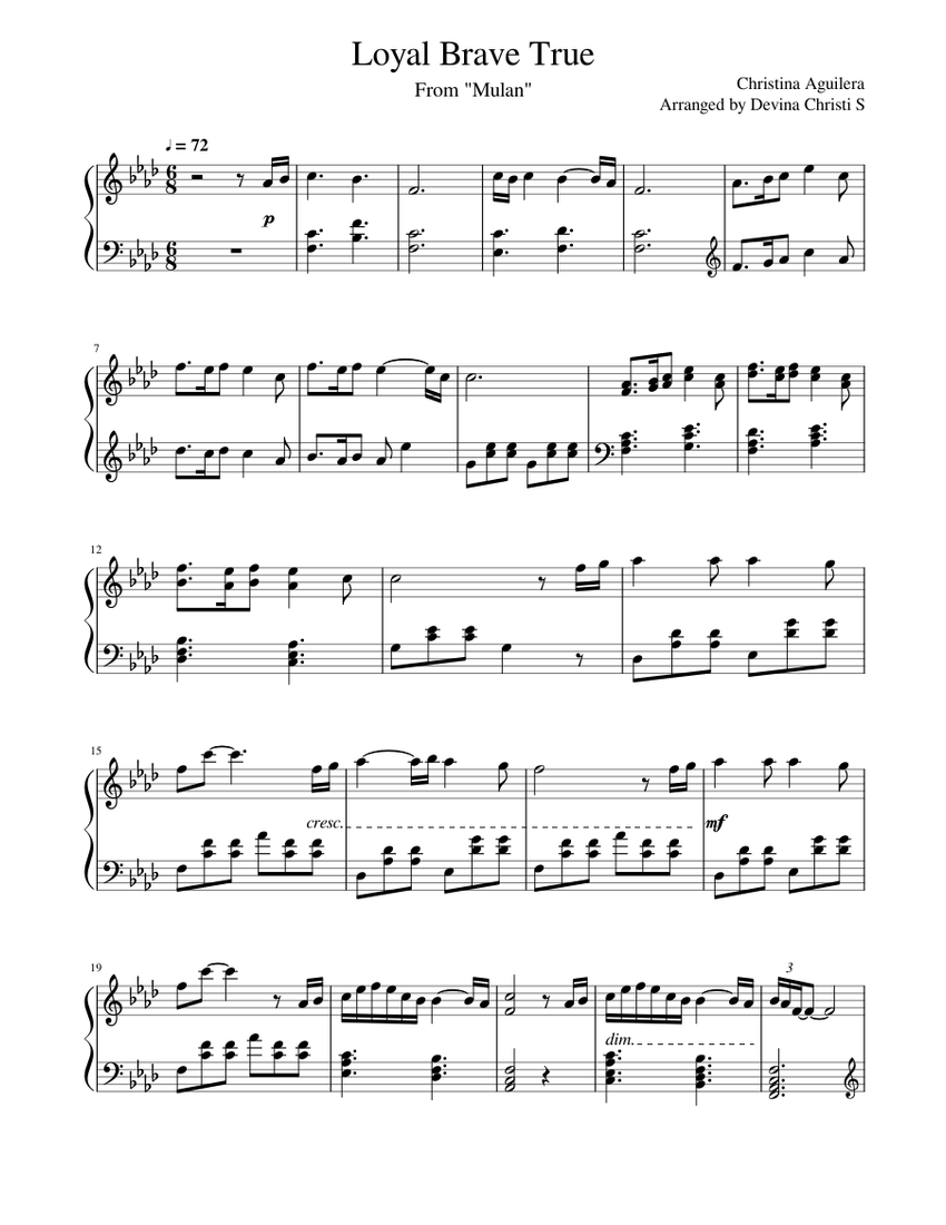 Loyal Brave True Sheet Music for Piano (Solo) | MuseScore.com