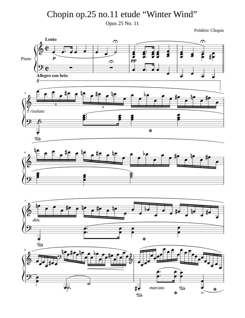 Chopin Op.25 No.11 etude “Winter Wind” Sheet Music for Piano (Solo) | MuseScore.com