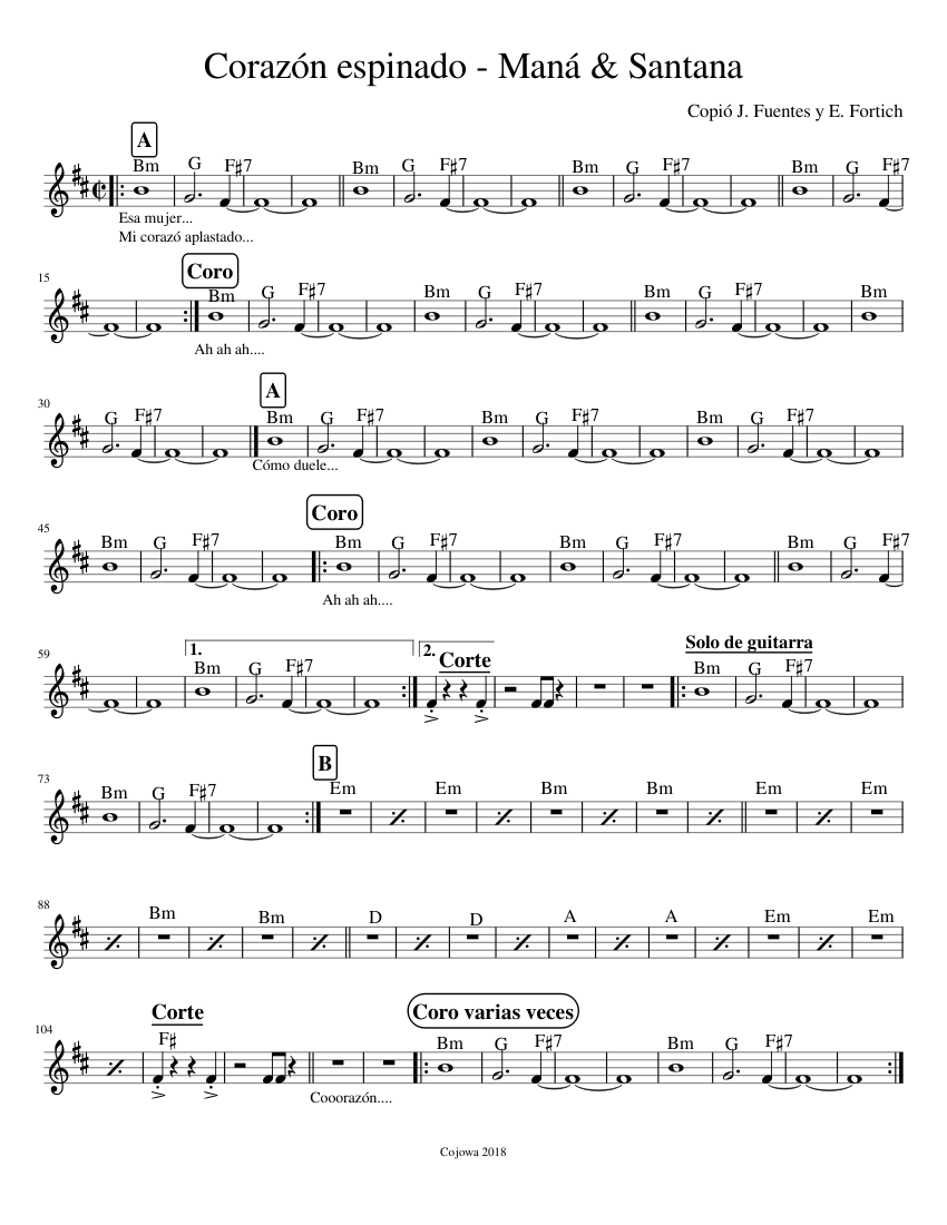 Corazón espinado - Maná & Santana Sheet music for Piano (Solo ...