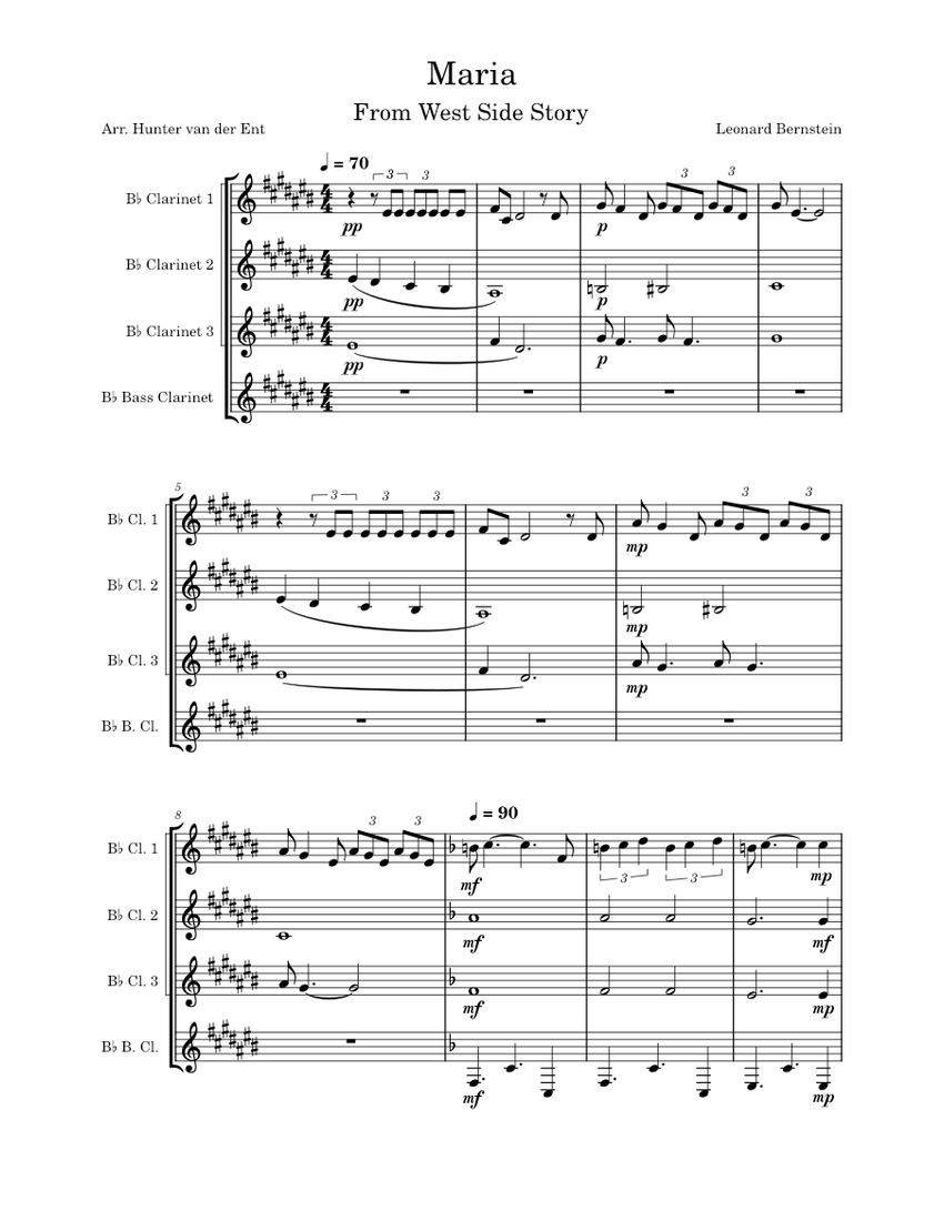 Maria (West Side Story) – Leonard Bernstein Sheet Music for Clarinet in b-flat, Clarinet bass ...