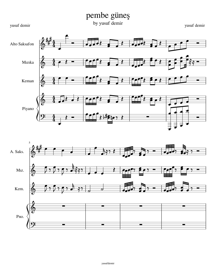 Pink moon Sheet music for Piano, Saxophone alto, Violin, Harmonica ...