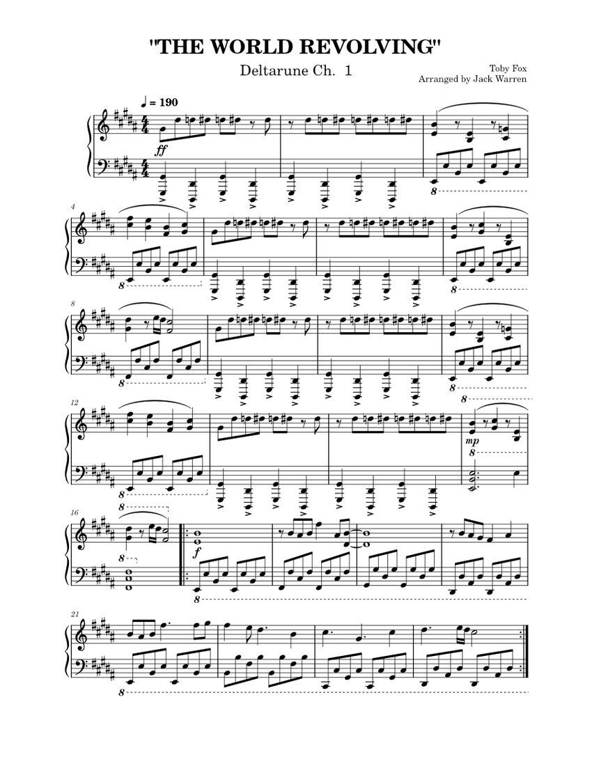 THE WORLD REVOLVING – Toby Fox - Deltarune Ch. 1 Sheet Music for Piano (Solo) | MuseScore.com