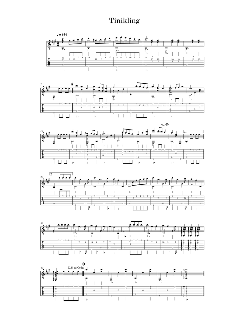 Tinikling – Filipino Folk Song Sheet Music and Tab for Guitar (Solo ...