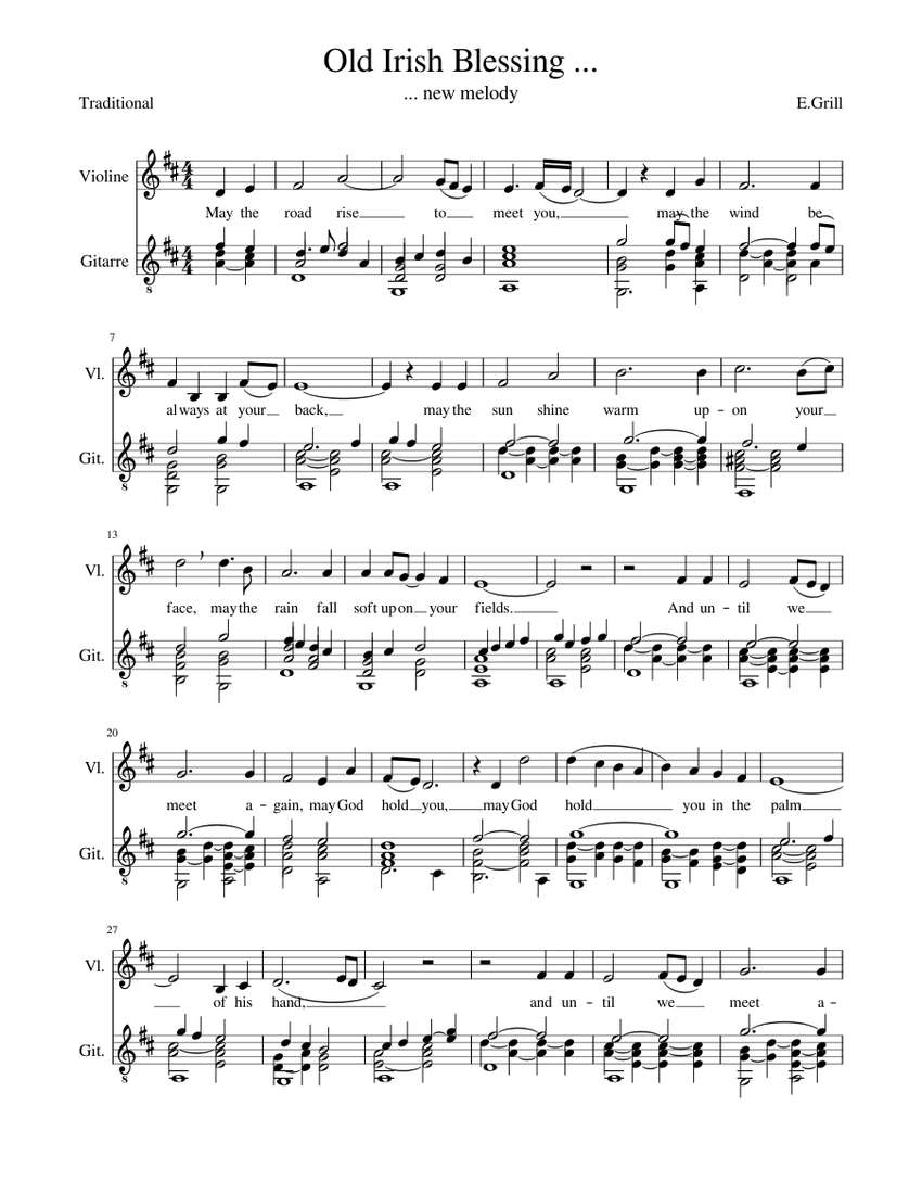 An Old Irish Blessing Sheet music for Violin, Guitar (Solo) | Musescore.com