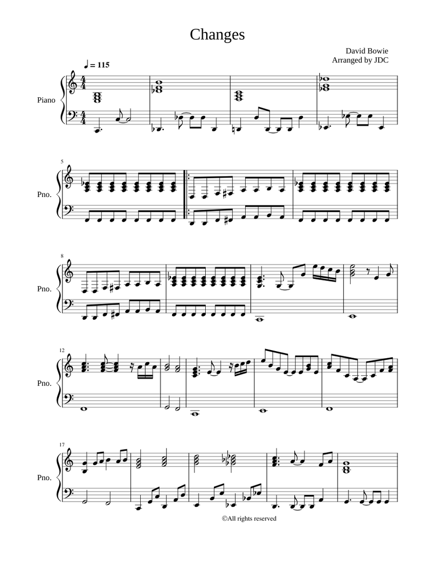 Changes Sheet Music for Piano (Solo) | MuseScore.com