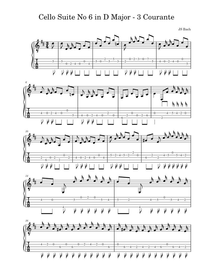Cello Suite VI, 3 Courante – Johann Sebastian Bach Sheet music for ...