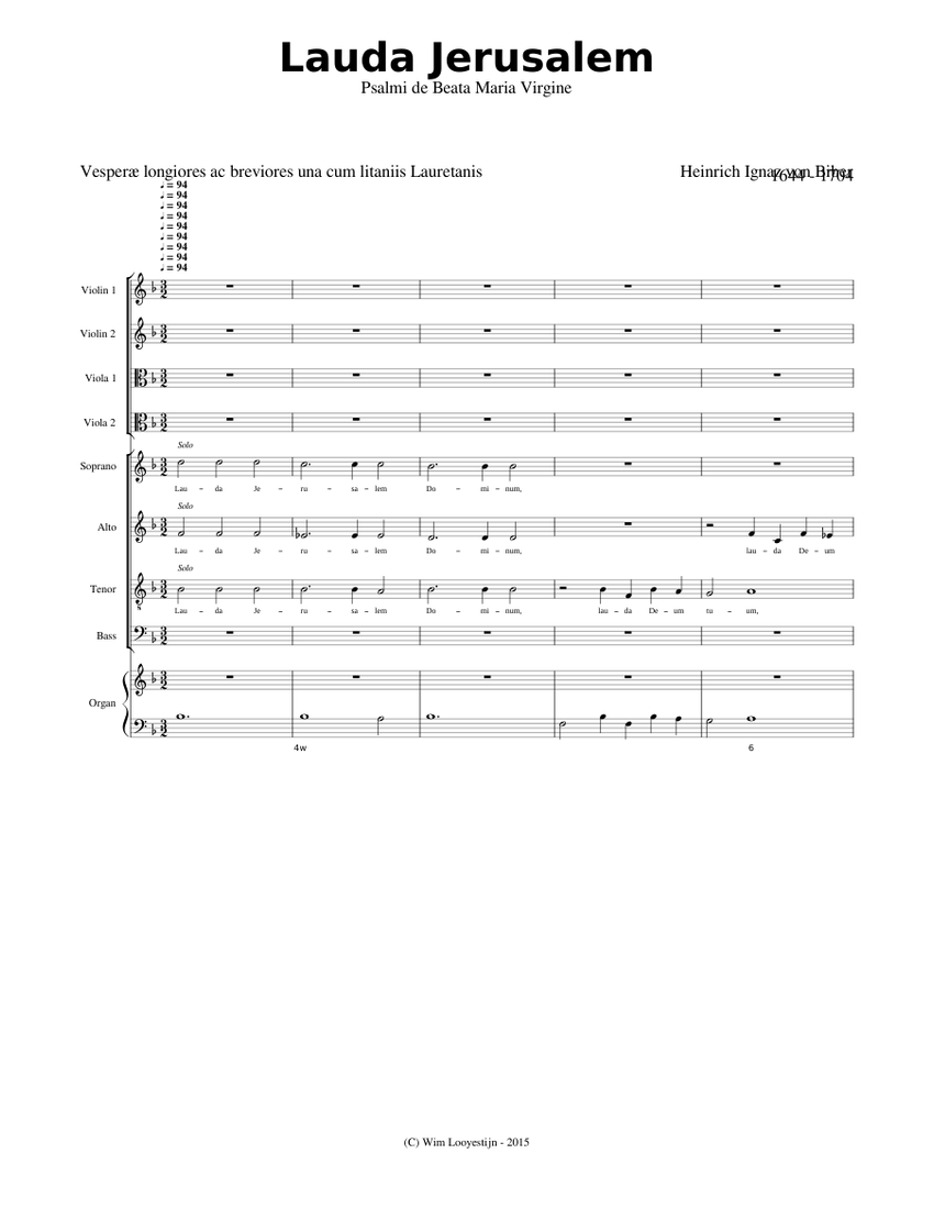 Lauda Jerusalem - Heinrich Biber Sheet music for Organ, Violin, Viola ...