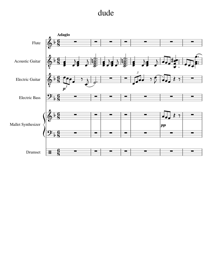 Rock example or synth example Sheet music for Flute, Guitar, Bass ...
