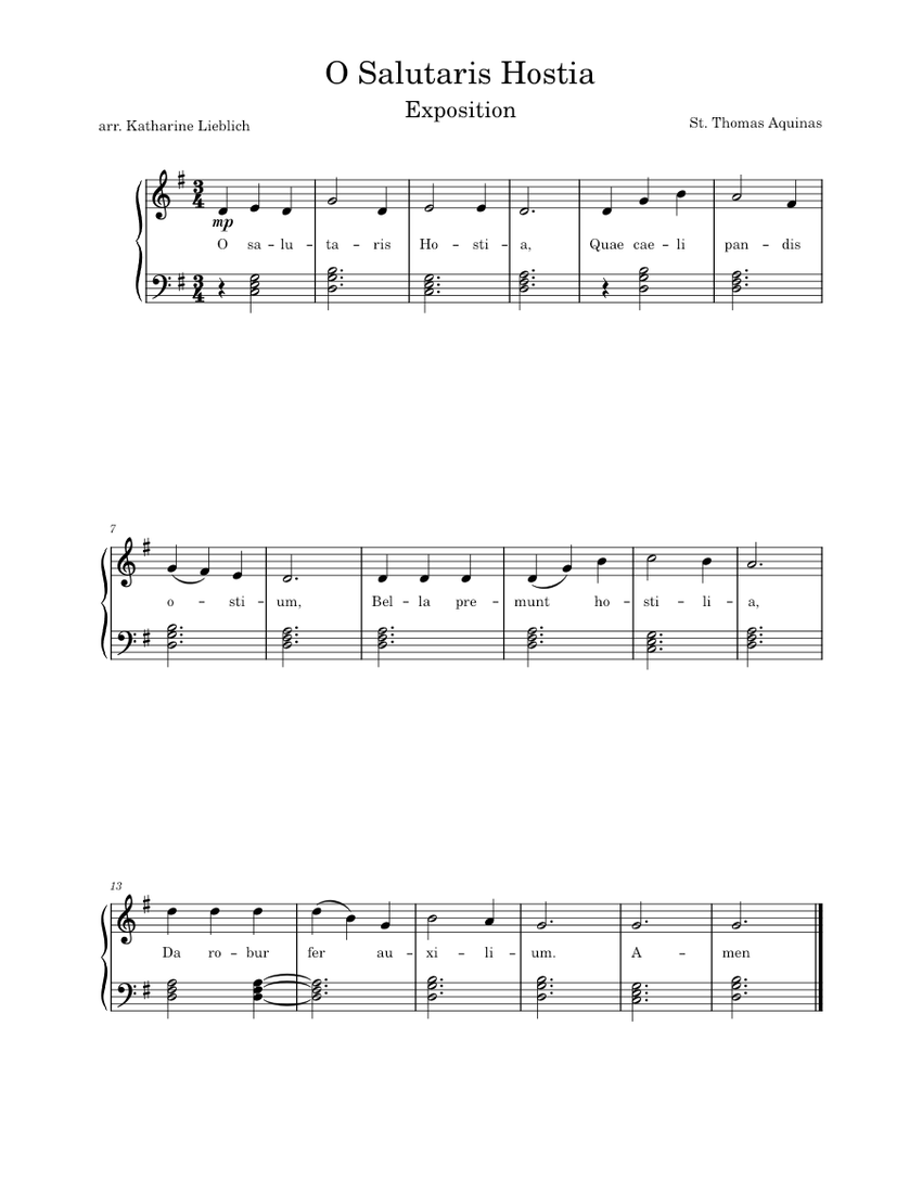 O Salutaris Hostia – St. Thomas Aquinas Sheet Music for Piano (Solo ...