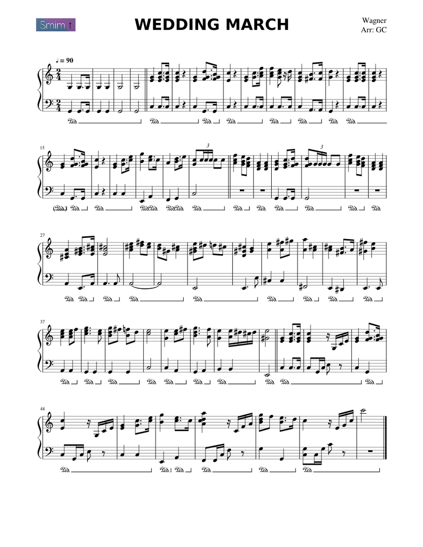 Wedding March Wagner Sheet Music For Piano Solo
