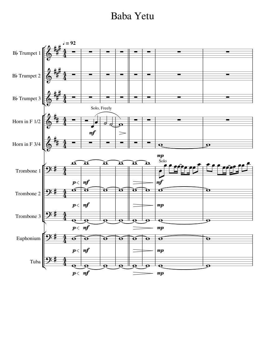 Baba Yetu for Brass Choir Sheet Music for Trombone, Euphonium, Tuba, Trumpet in b-flat & more ...