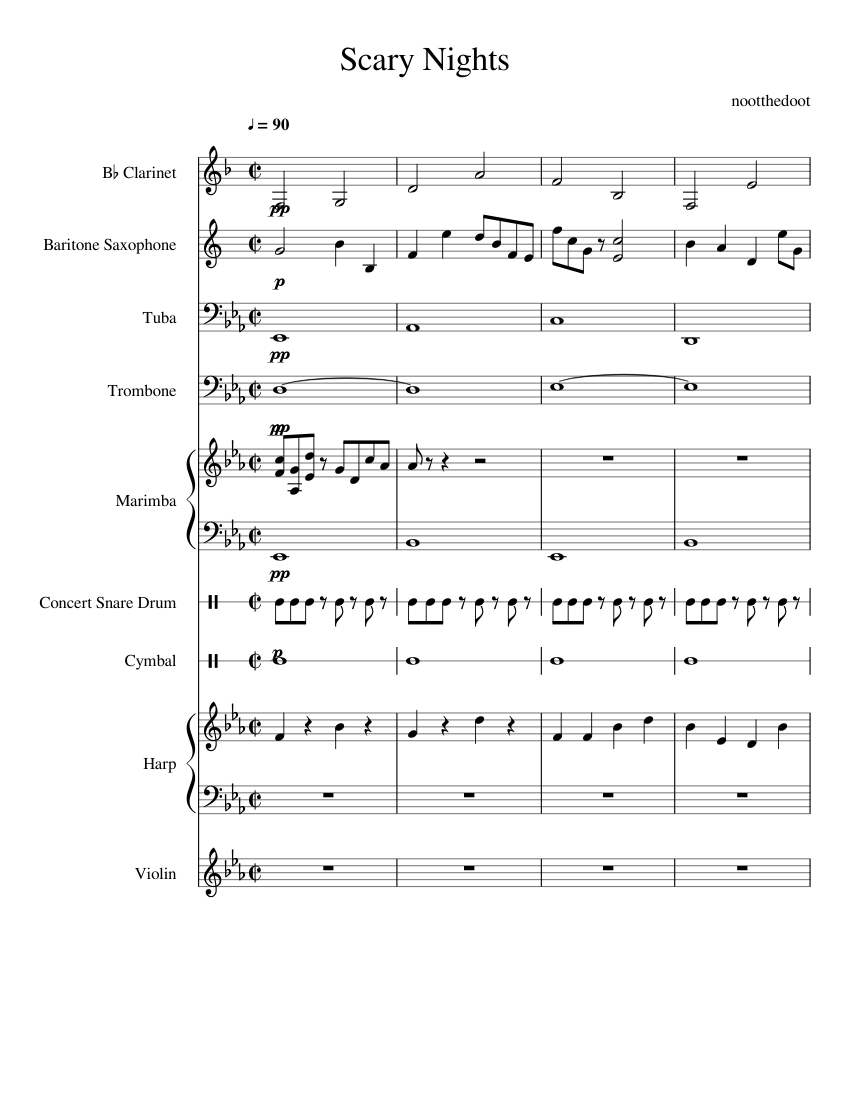 Scary Nights Sheet music for Trombone, Tuba, Clarinet in b-flat ...