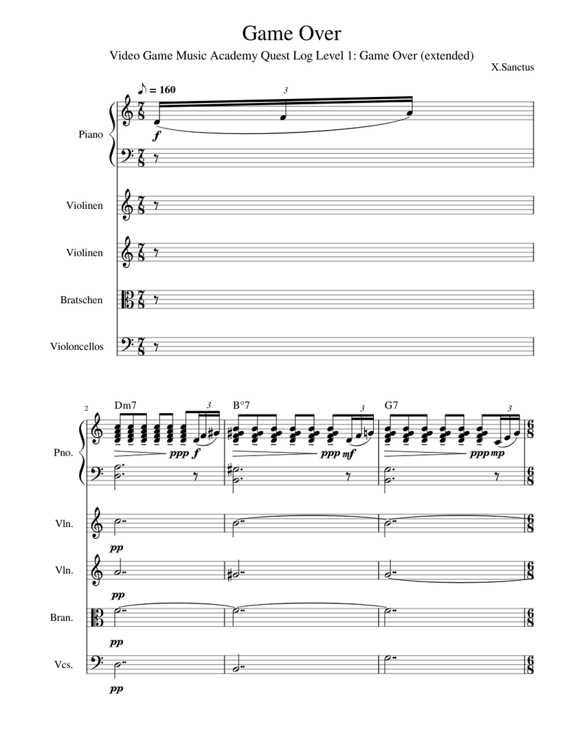 Game Over Sheet Music with Chords for Piano, Strings group (Mixed ...