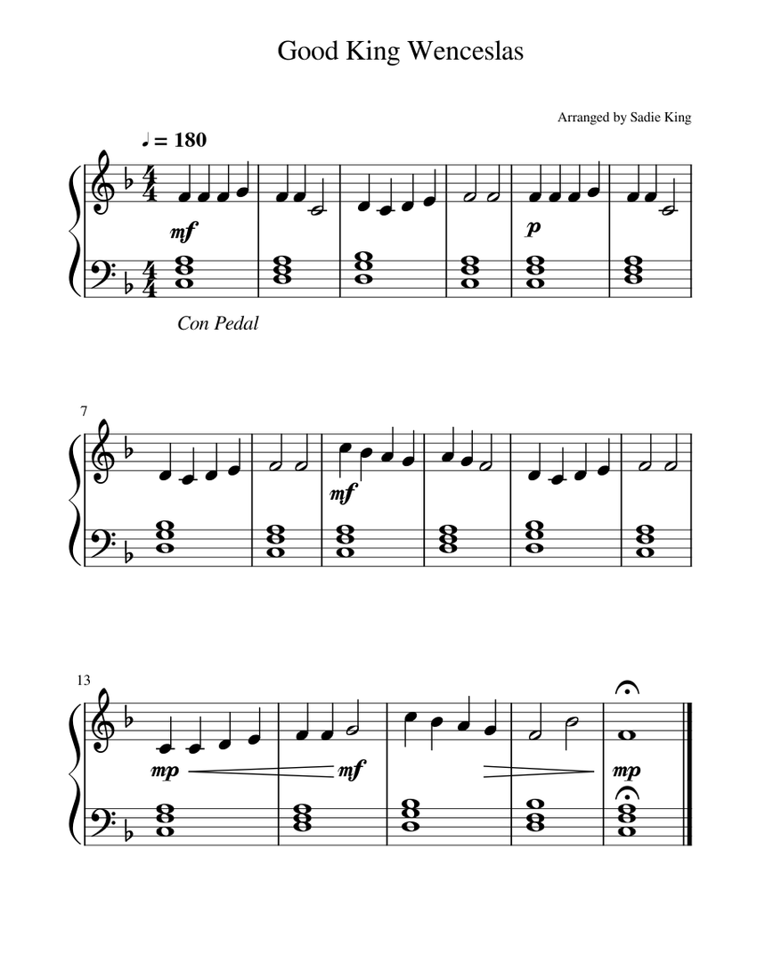 Good King Wenceslas - Easy Piano Sheet Music for Piano (Solo ...