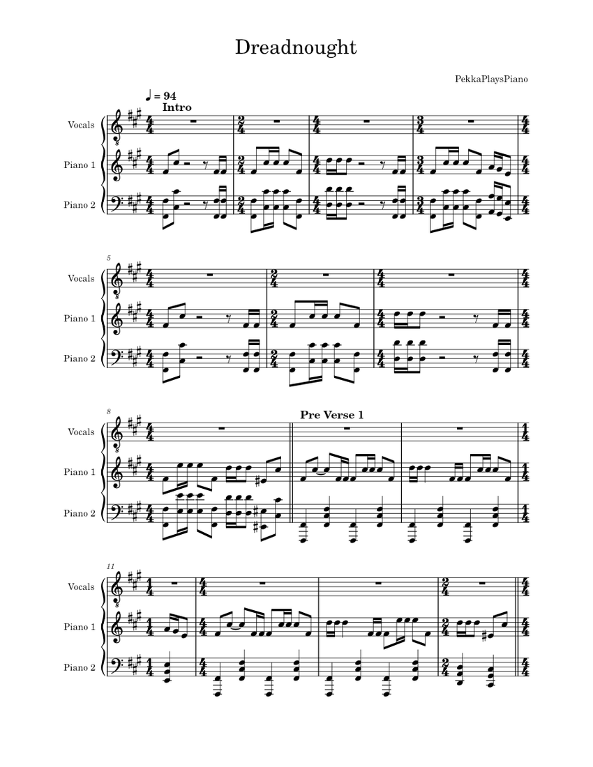 Dreadnought – Sabaton Sheet music for Piano (Piano Duo) | Musescore.com