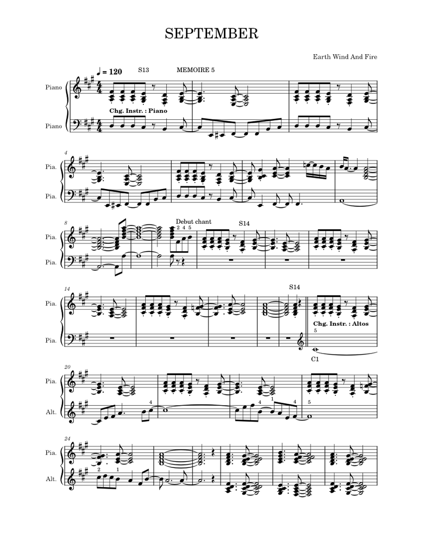 September – Earth, Wind & Fire SEPTEMBER Sheet Music for Piano, Strings ...