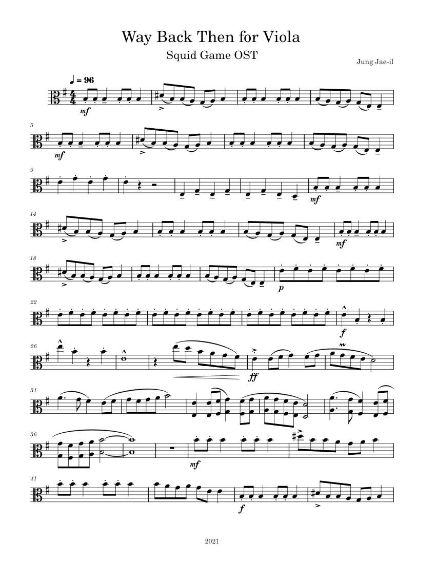 Squid Game - Way Back Then by Jung Jae-il for Viola Sheet Music for ...