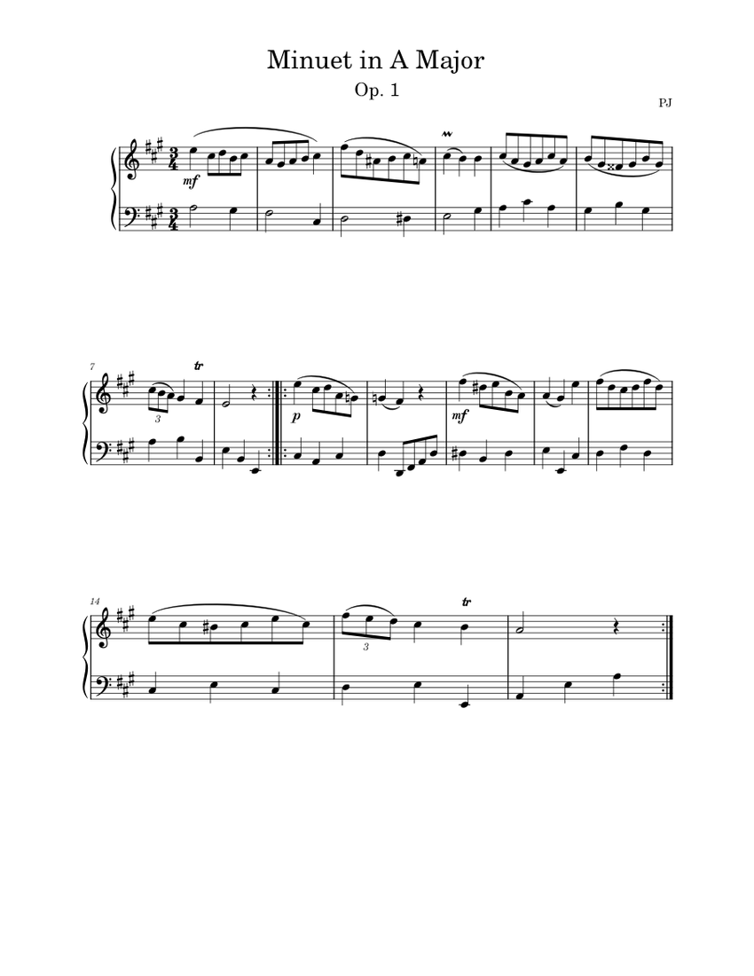 Minuet in A Major Sheet music for Piano (Solo) Easy | Musescore.com