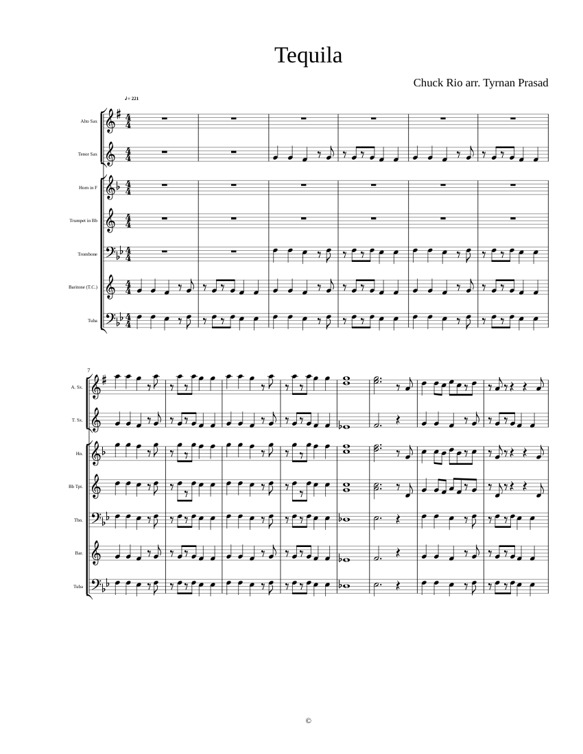 Tequila - Chuck Rio Sheet Music for Trombone, Tuba (Brass Duet ...