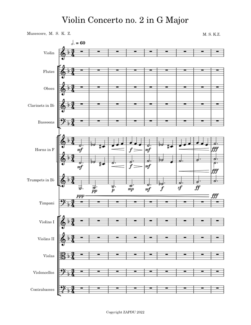 Violin Concerto no. 2 in G Major Sheet music for Flute, Oboe, Clarinet ...