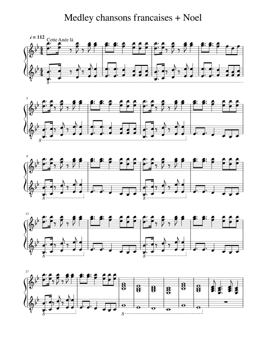 Medley chanson française + Noel Sheet Music with Chords for Piano (Solo ...