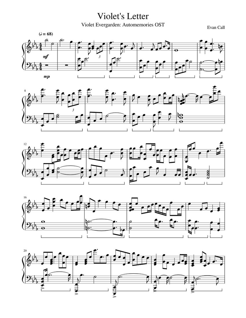 Violets Letter - Violet Evergarden OST (Piano Solo Cover) Sheet Music ...