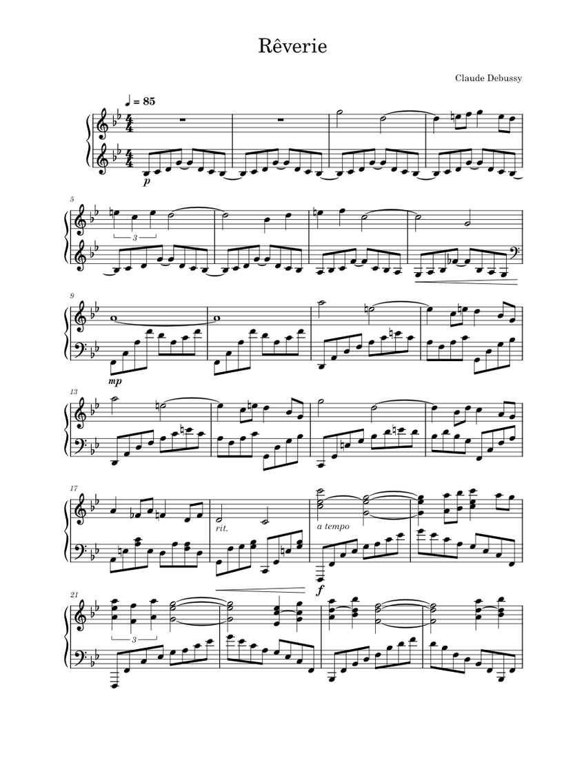 Rêverie Claude Debussy Sheet Music For Piano Solo Musescore