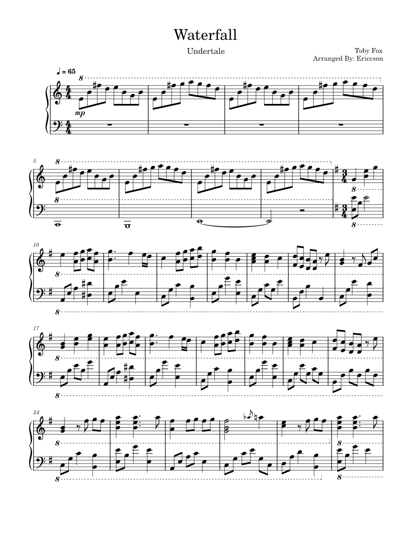 Waterfall – Toby Fox Arranged By Ericcson - piano tutorial