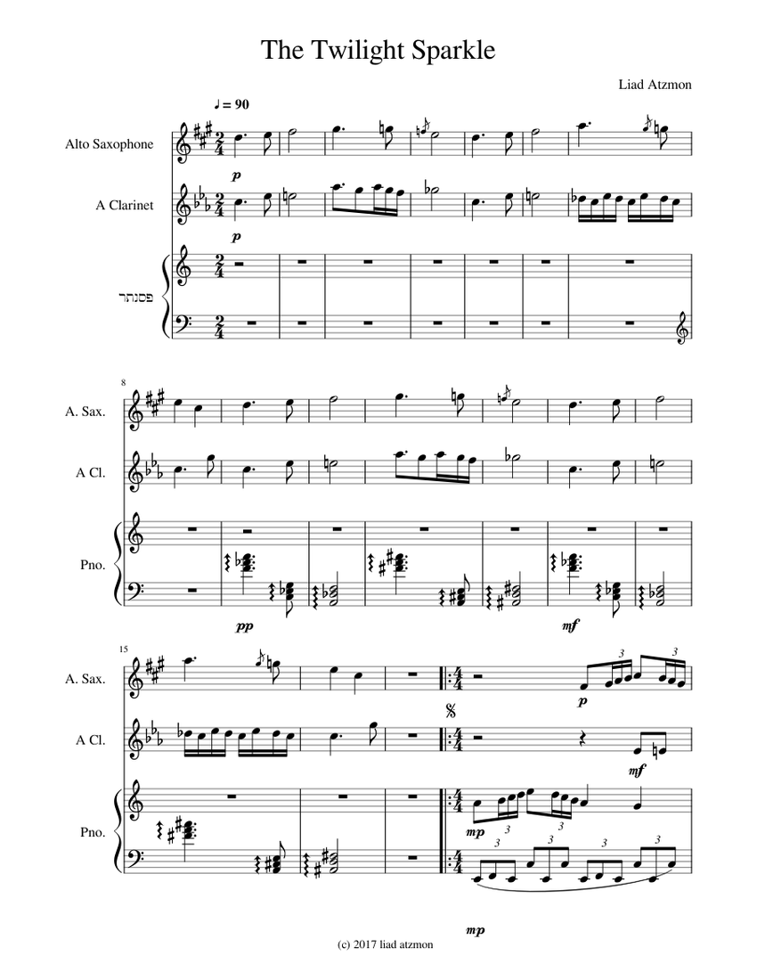 The Twilight Sparkle Sheet music for Piano, Saxophone alto, Clarinet in ...