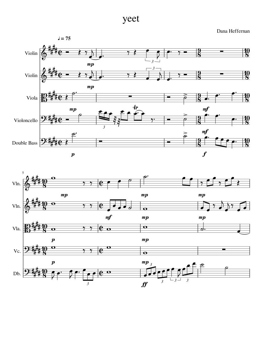 YEET Sheet music for Contrabass, Violin, Viola, Cello (String Quintet ...