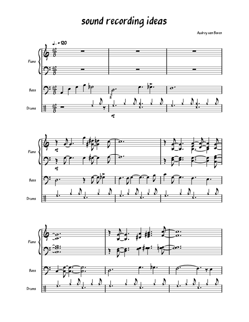 sound recording ideas Sheet music for Piano, Bass guitar, Drum group ...