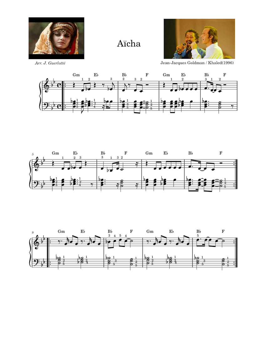 Aïcha – Khaled Sheet Music with Chords for Piano (Solo) easy ...
