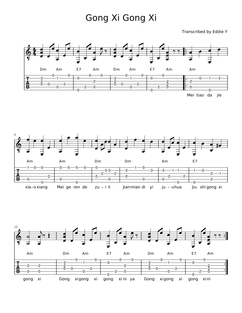 Gong Xi Gong Xi – Misc Traditional Gong Xi Gong Xi Sheet Music and Tab ...