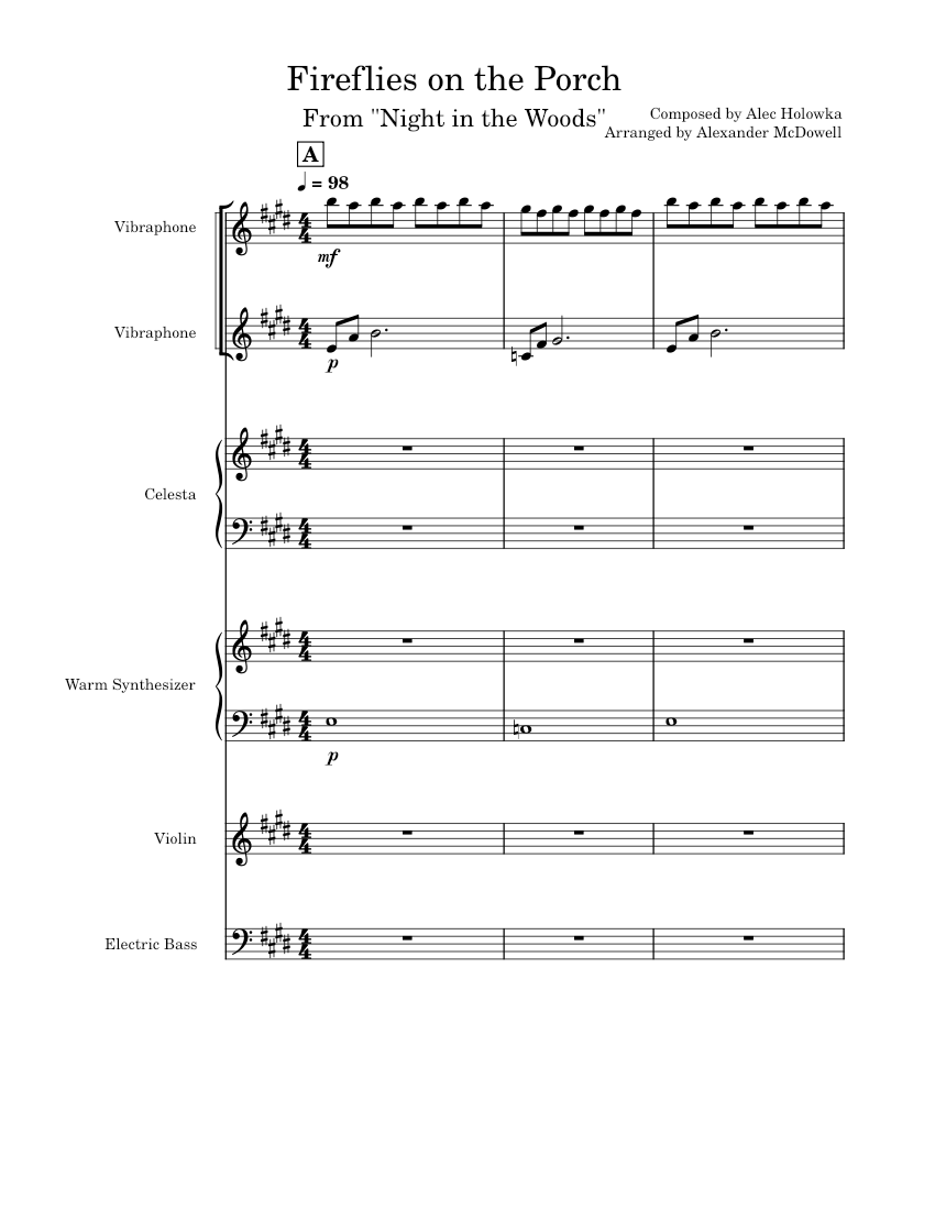 Fireflies on the Porch – Alec Holowka | Night in the Woods OST Sheet ...