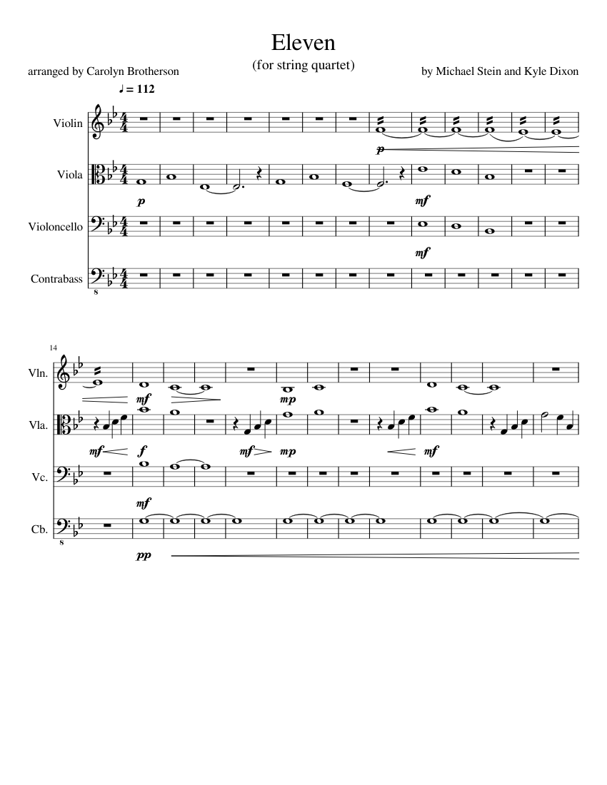 Eleven (Stranger Things) Sheet Music for Contrabass, Violin, Viola ...