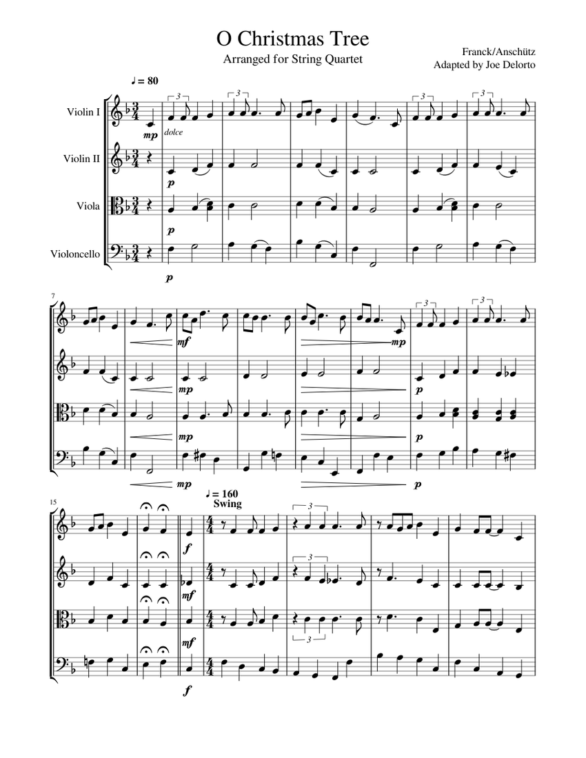 O Christmas Tree - String Quartet Sheet music for Violin, Viola, Cello ...