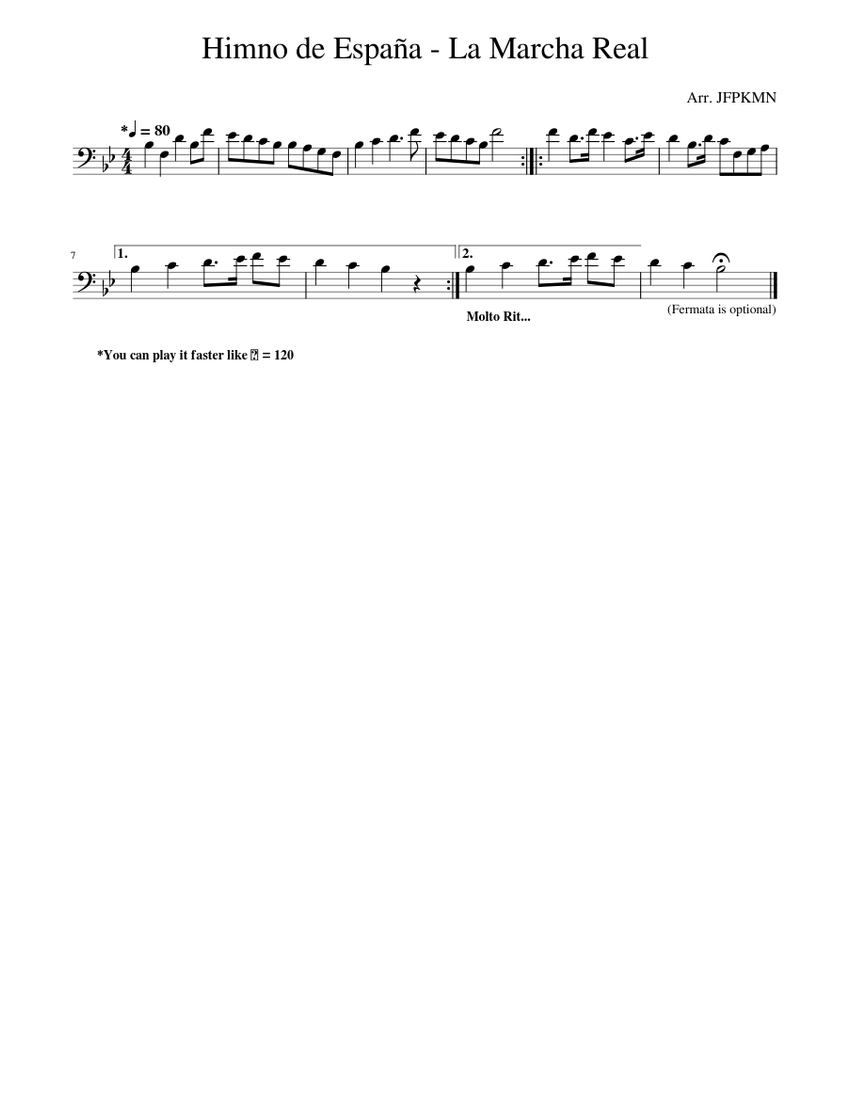 Anthem of Spain - La Marcha Real (Trombone) Sheet Music for Trombone ...